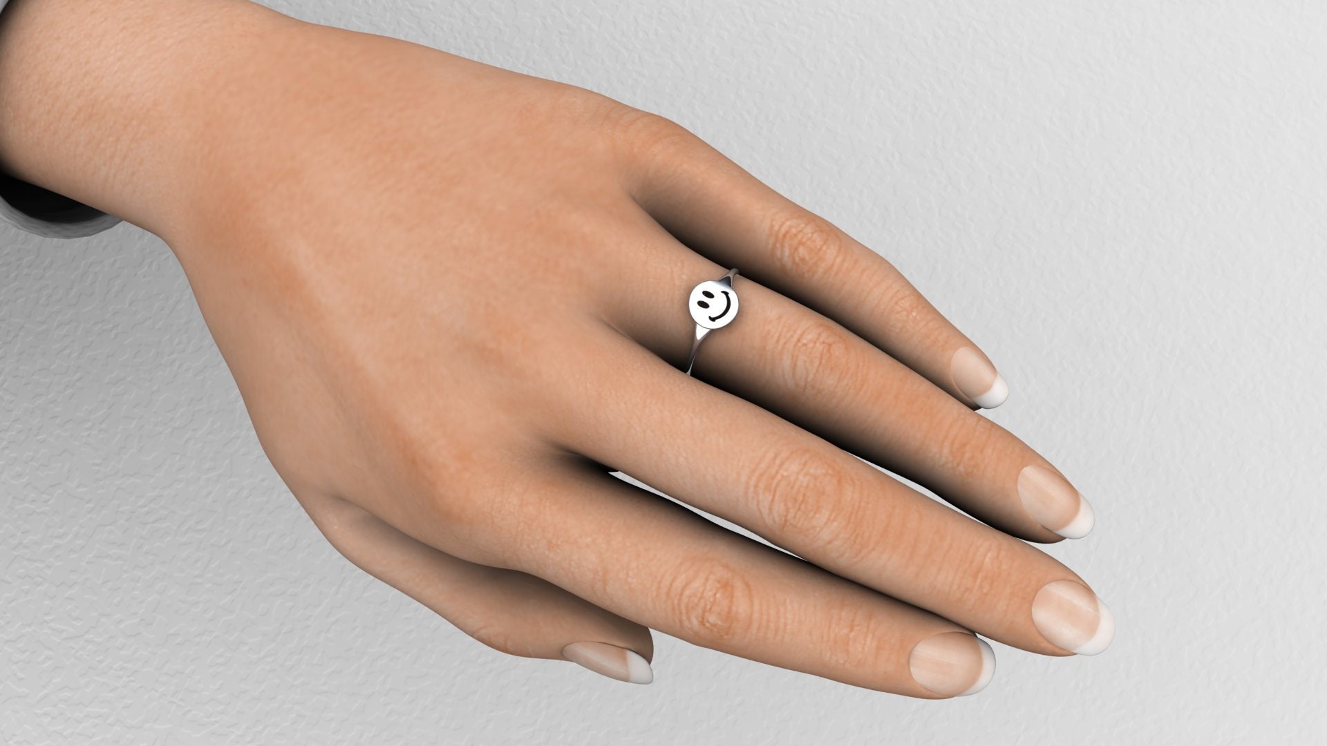 Smiley Face Emoji Ring 7mm Sterling Silver Happy Face Ring Stacking ...