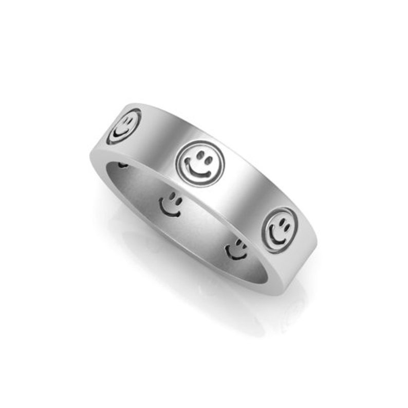 Smiley Face Emoji Band 5mm Sterling Silver | Happy Face Band | Stacking ...