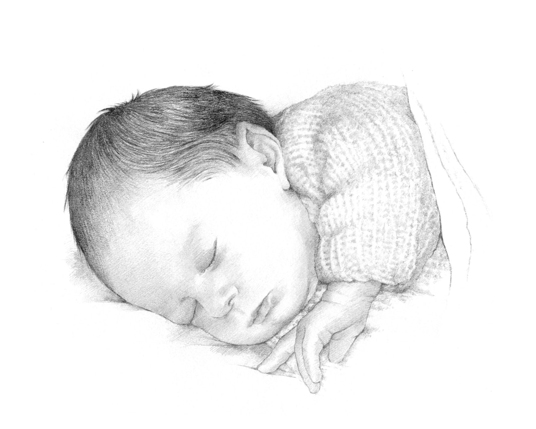 Custom Baby Portrait Drawing. Hand Drawn Original Pencil Artwork. Not a ...