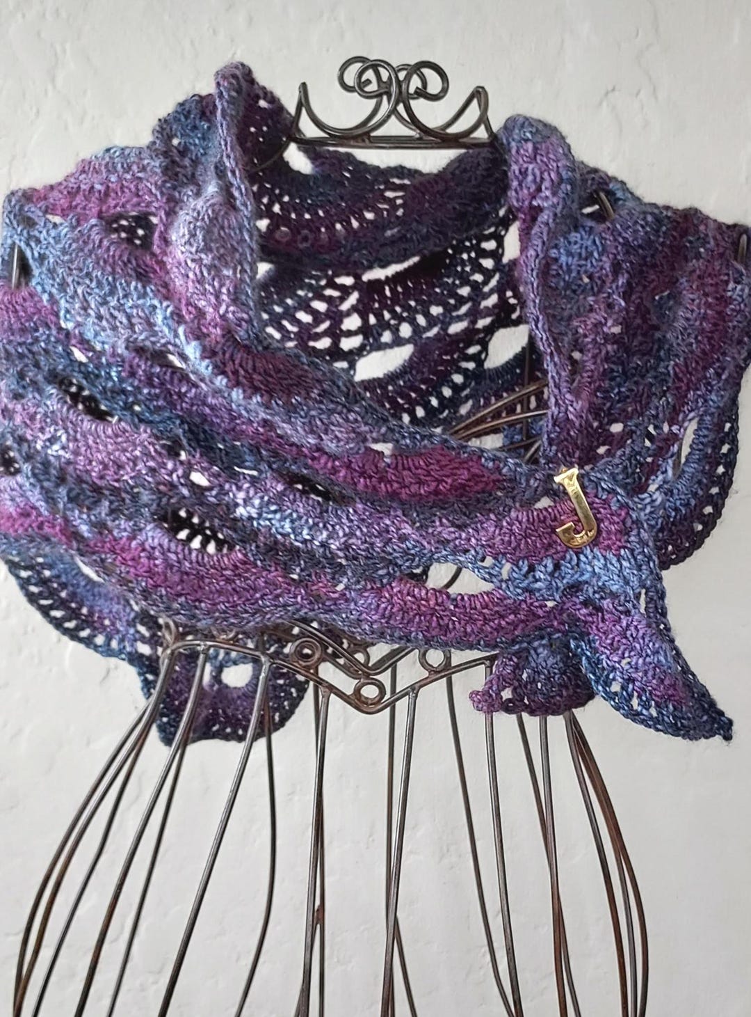 Purple Virus Crochet Scarf/cowl/purple With Gray/acrylic Yarn - Etsy
