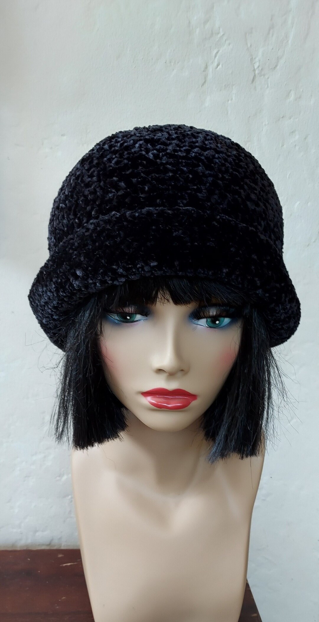 Velvet-like Black SOFT Hat Women/chenille Hat/roll Brim Winter Hat ...
