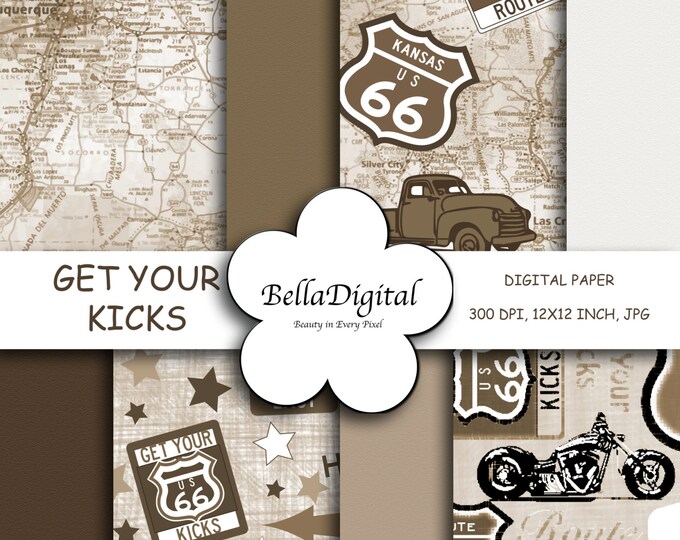 Digital Paper Route 66 Multi Color Paper Pack. Digital Scrapbook ...