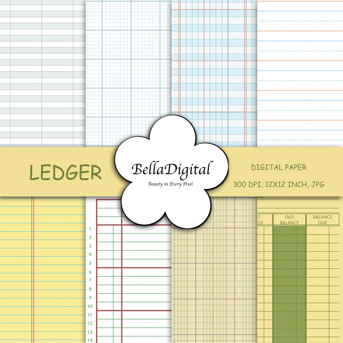 Digital Paper Ledger Patterns, Graph Paper, Legal Paper, Lines. Digital ...