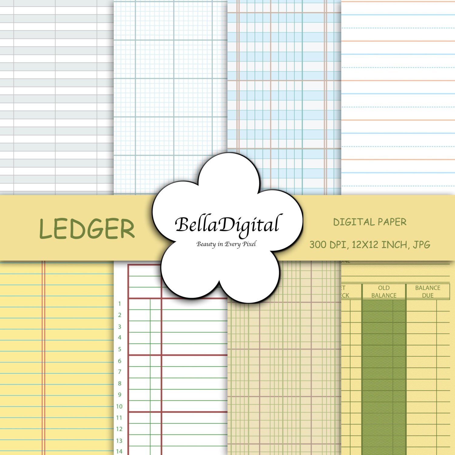 Digital Paper Ledger Patterns, Graph Paper, Legal Paper, Lines. Digital ...