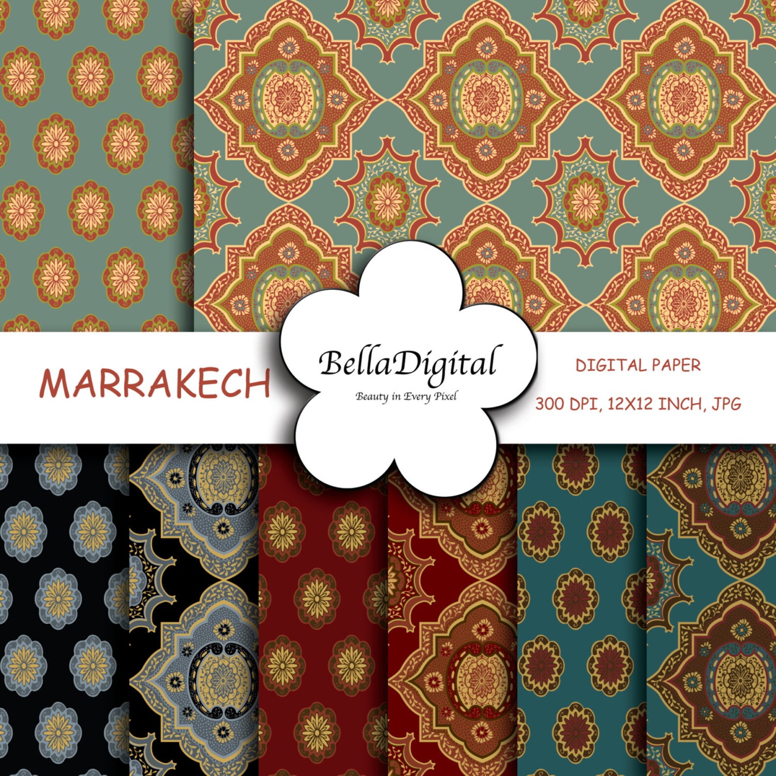 Digital Paper Medallion Multi Color Paper Pack. Digital Scrapbook ...