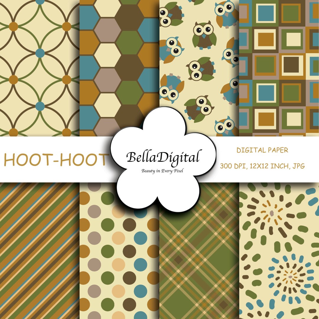 Digital Paper Owl Geometric Patterns. Digital Scrapbook Background ...
