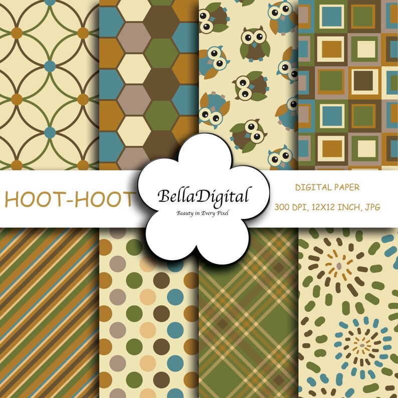 Digital Paper Owl Geometric Patterns. Digital Scrapbook Background ...