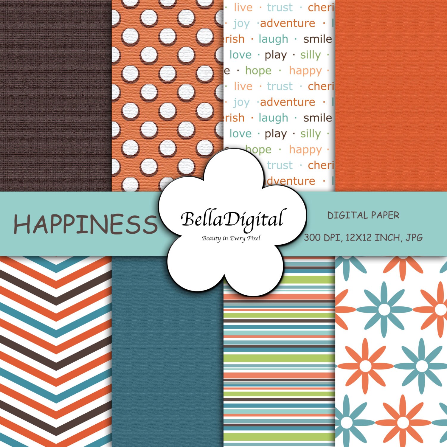 Digital Paper Chevron Pattern, Text, Flowers, Stripe, Dots and Textures ...
