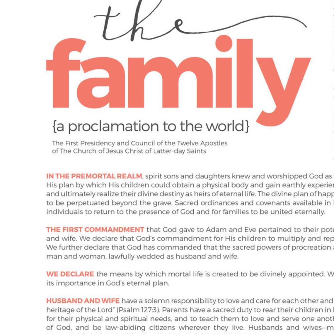 16x20 Family Proclamation to the World LDS Art Instant - Etsy