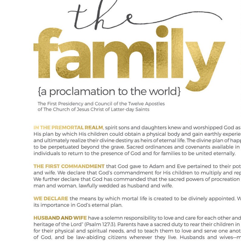 16x20 Family Proclamation to the World, LDS Art, Instant Download, 12 ...