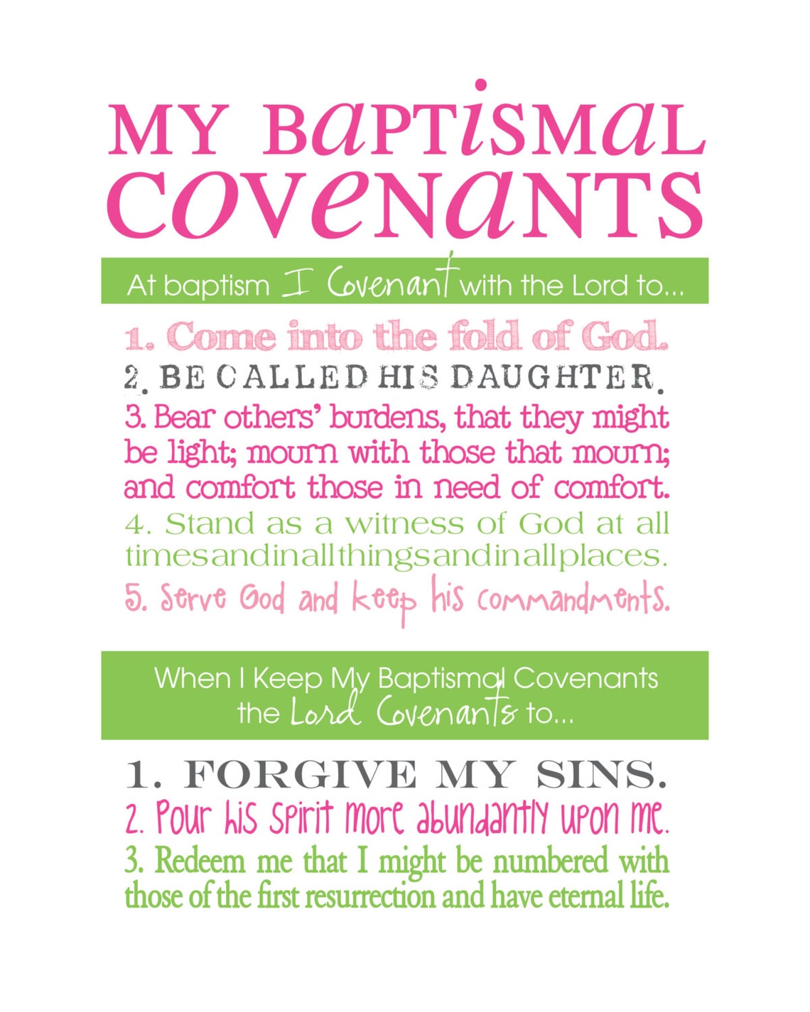 LDS Baptismal Covenants / Promise Printable Girl - Etsy