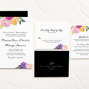 Floral Watercolor Wedding Invitations Colorful Wedding - Etsy
