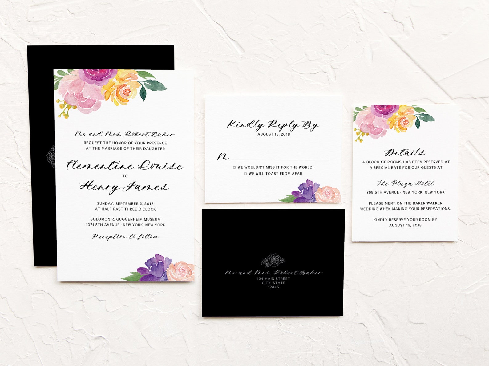 Floral Watercolor Wedding Invitations Colorful Wedding | Etsy