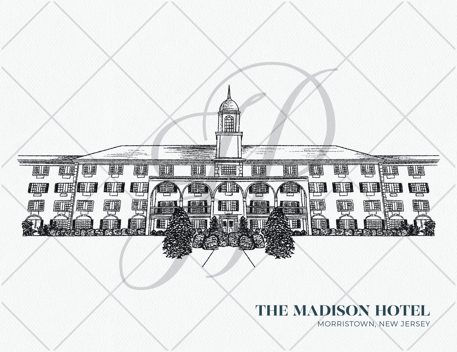 New Jersey Wedding Venue Illustrations, Detailed Line Drawing, NJ Venue ...