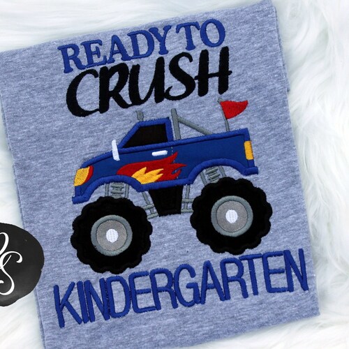 Boys Back to School Monster Truck Applique Monogrammed - Etsy