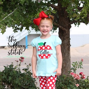 Personalized Girls Red Polka Dot Apple Back to School Outfit- Girls ...