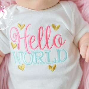 Hello World - Girls Embroidered Shirt & Matching Hair Bow Set - Etsy