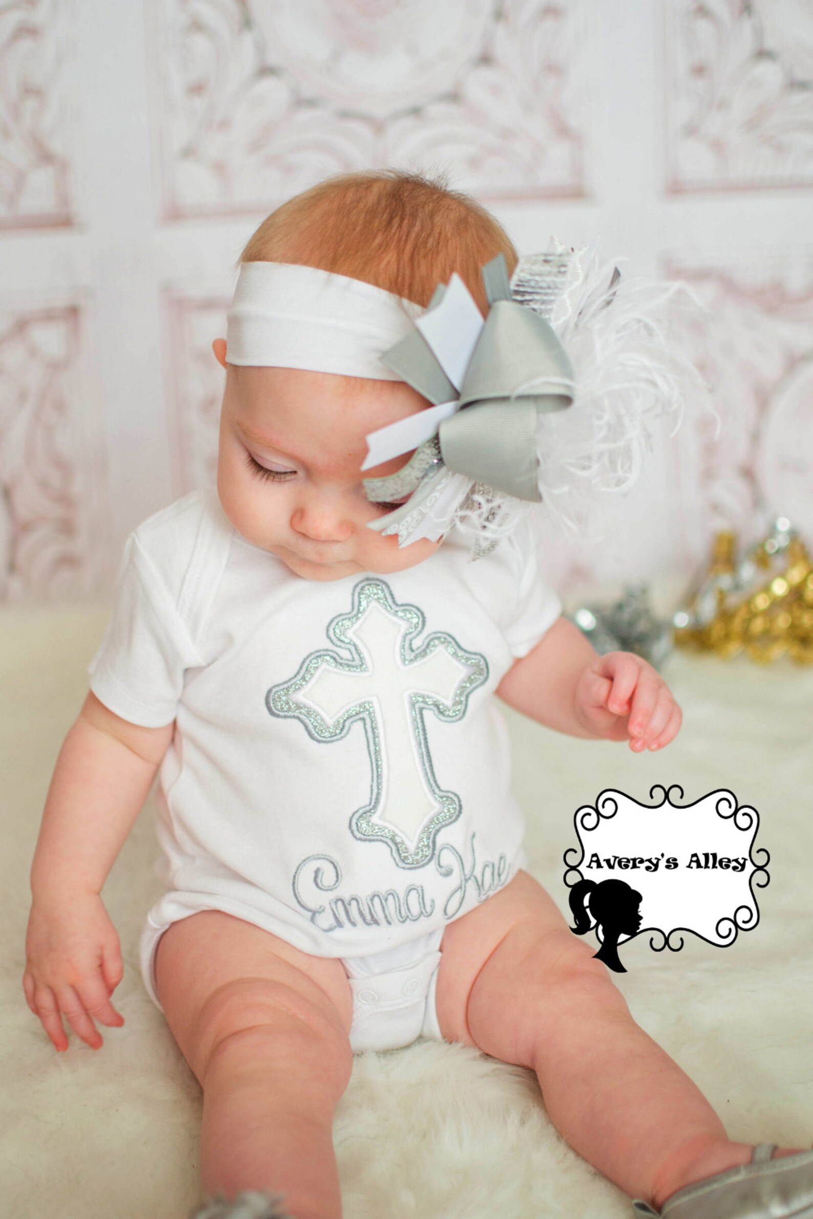 Glitter Personalized Cross Girls Embroidered White Cross - Etsy