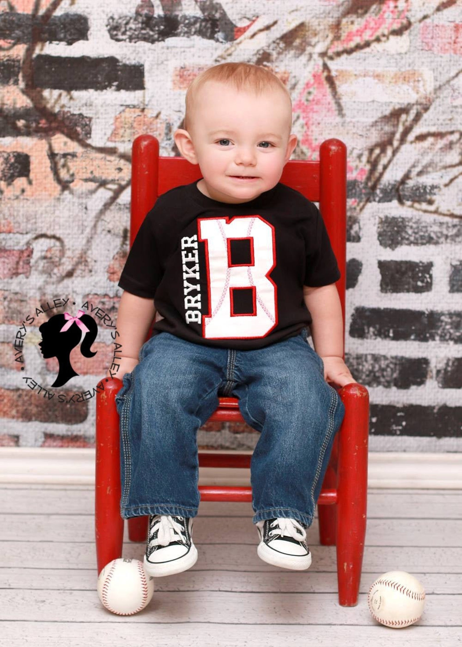 Baseball Initial With Personalized Name - Boys Applique Black Baseball ...