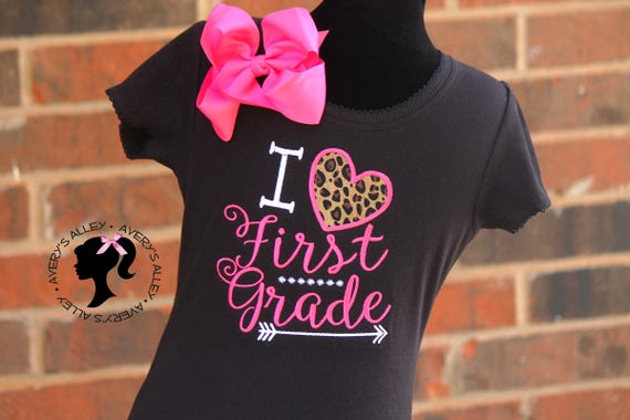 ANY GRADE I Love First Grade Girls Leopard Embroidered Back | Etsy