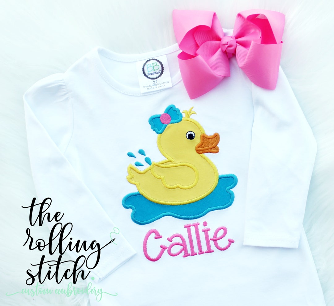 Personalize Rubber Duck - Girls Embroidered White Shirt & Matching Hair ...