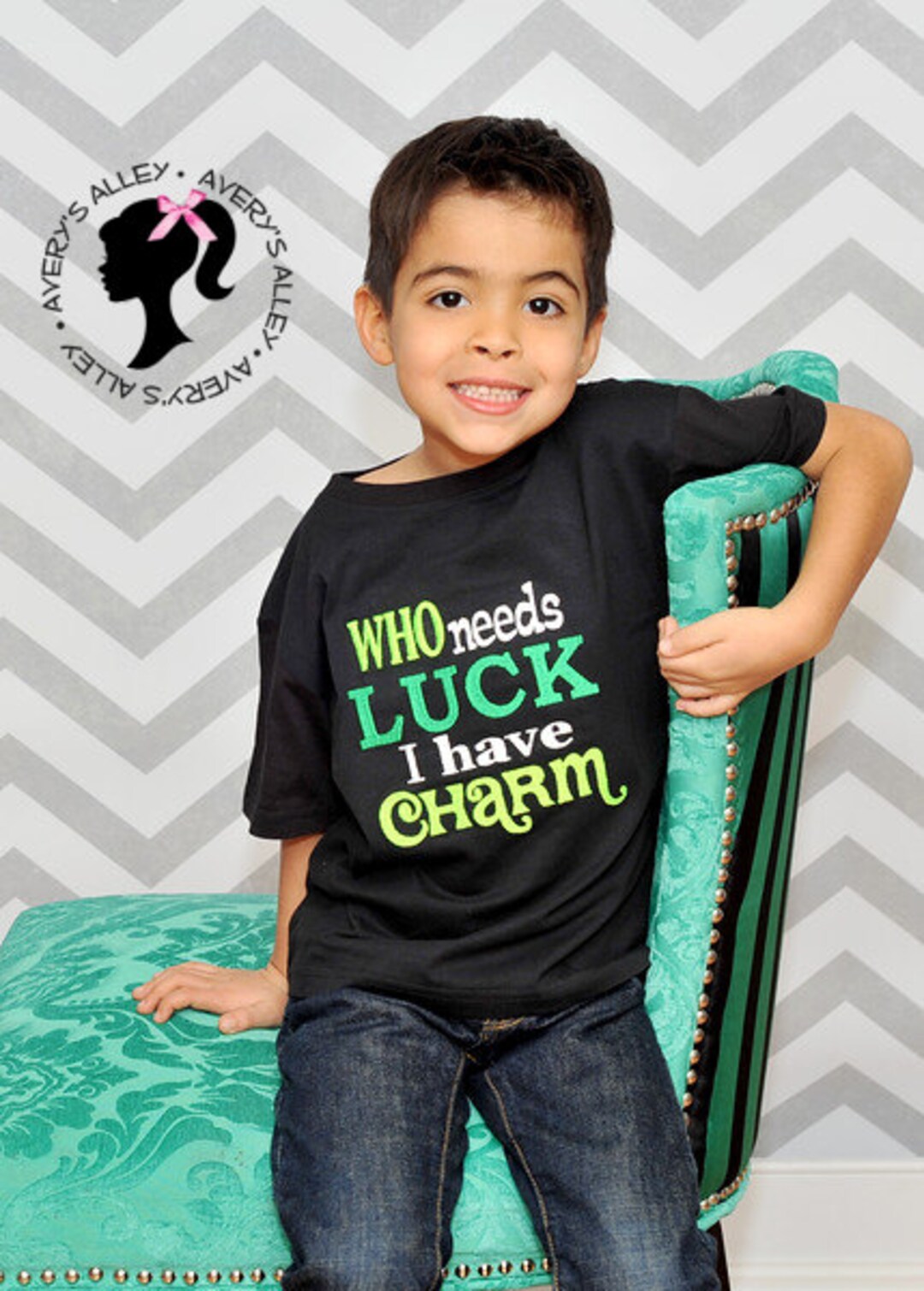 Who Needs Luck I Have Charm- Boys Black Embroidered St. Patricks Day ...