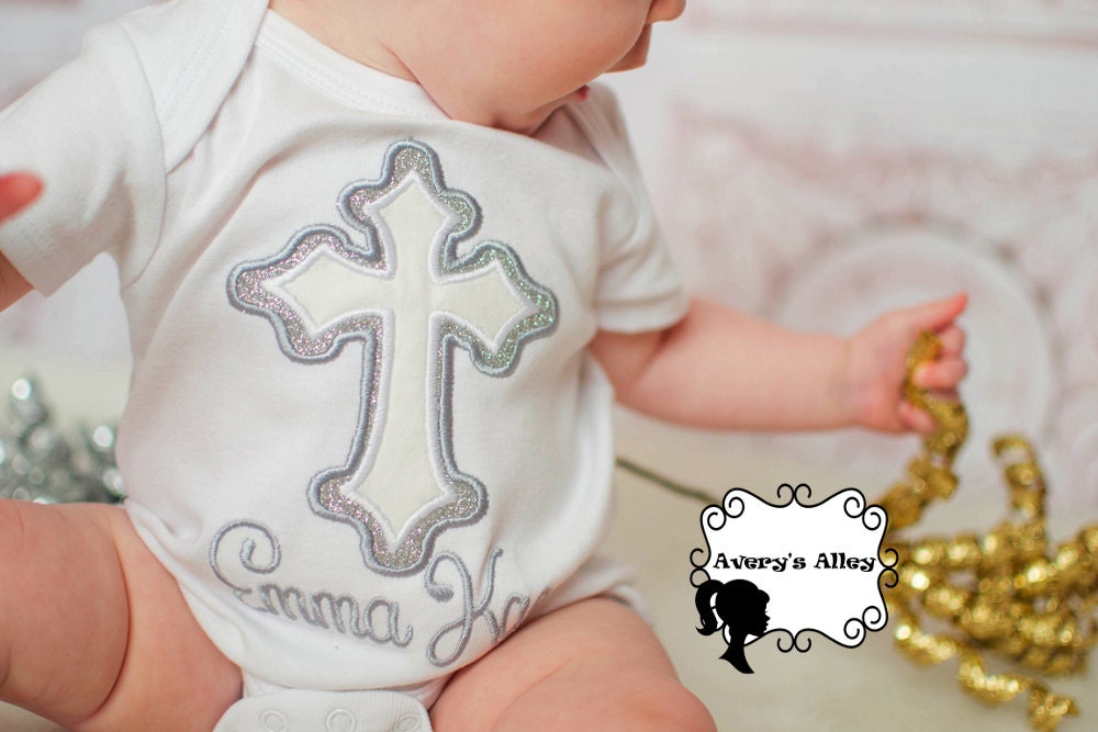 Glitter Personalized Cross Girls Embroidered White Cross - Etsy