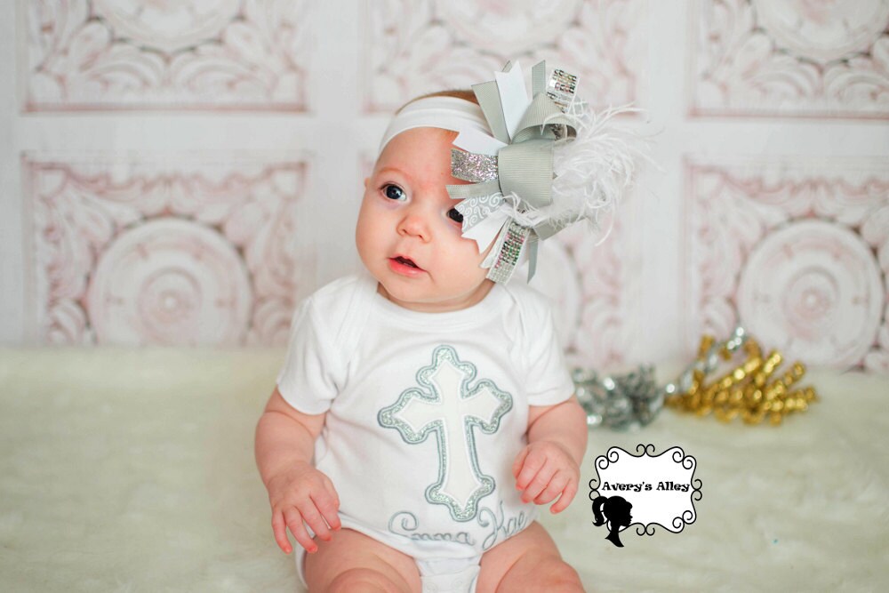 Glitter Personalized Cross Girls Embroidered White Cross - Etsy