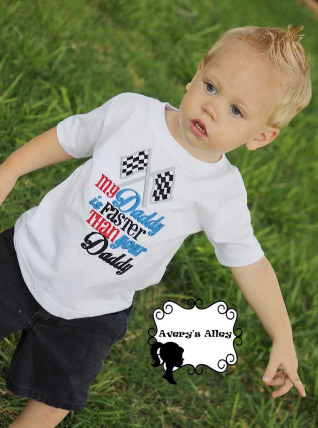 My Daddy is Faster Than Your Daddy- Boys Racing Embroidered Shirt or ...
