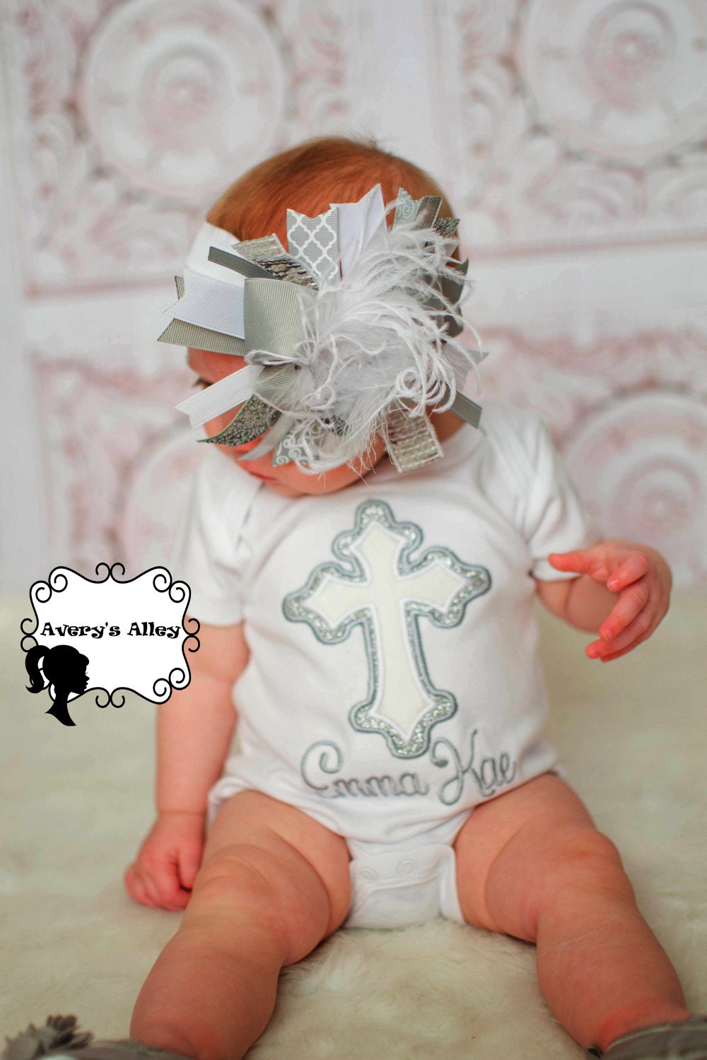 Glitter Personalized Cross Girls Embroidered White Cross - Etsy