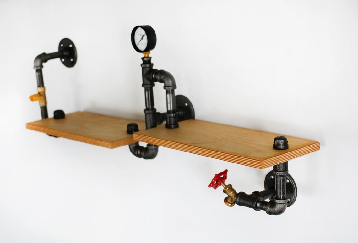 Industrial Black Iron Pipe Double Shelving Unit Wall Hung | Etsy