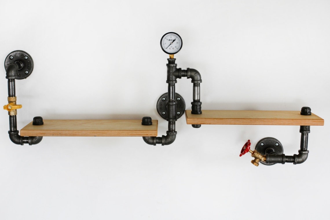 Industrial Black Iron Pipe Double Shelving Unit Wall Hung - Etsy