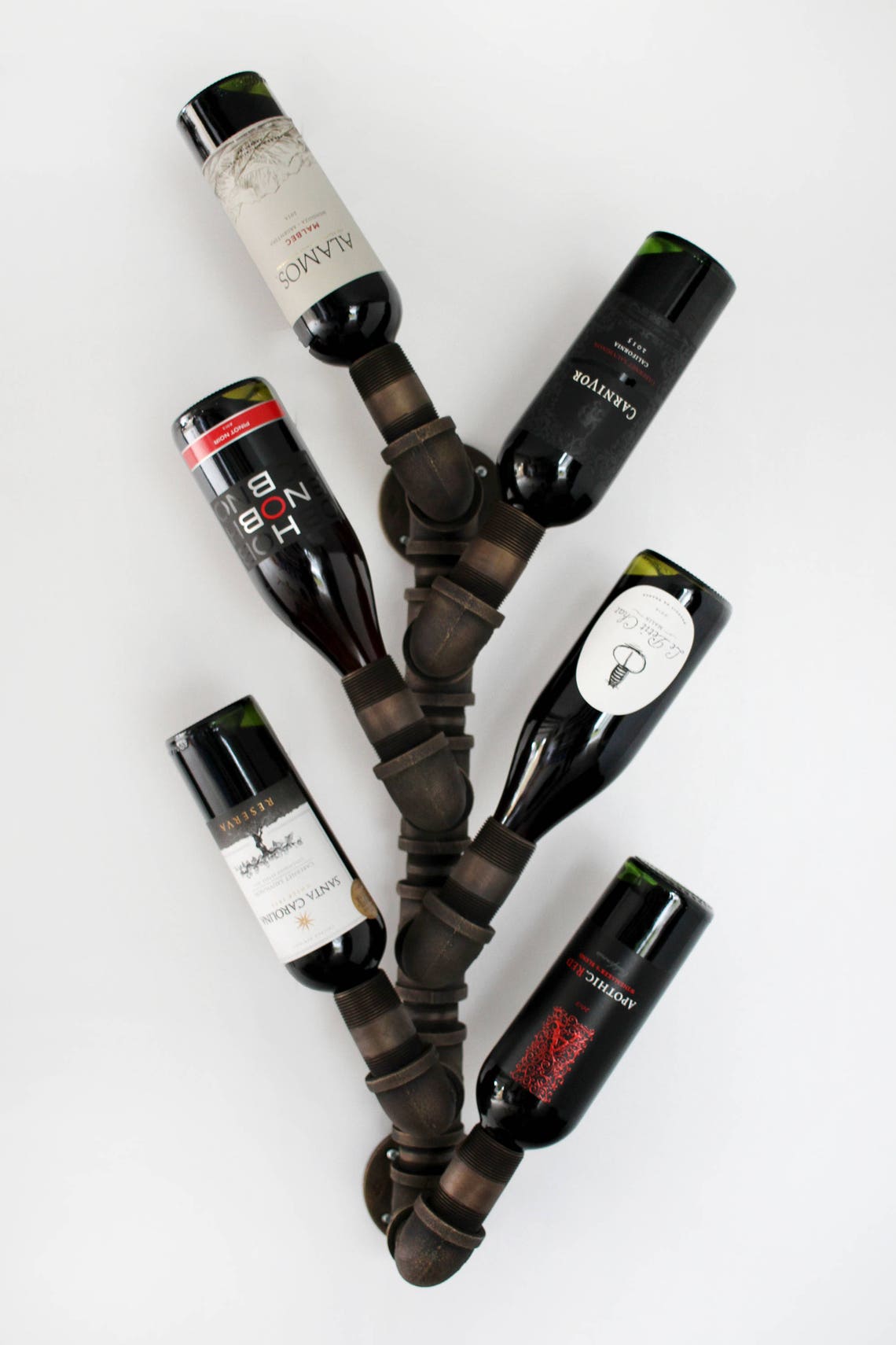 Wall Mounted Wine Rack Antique Brass Plated Black Iron Pipe. - Etsy