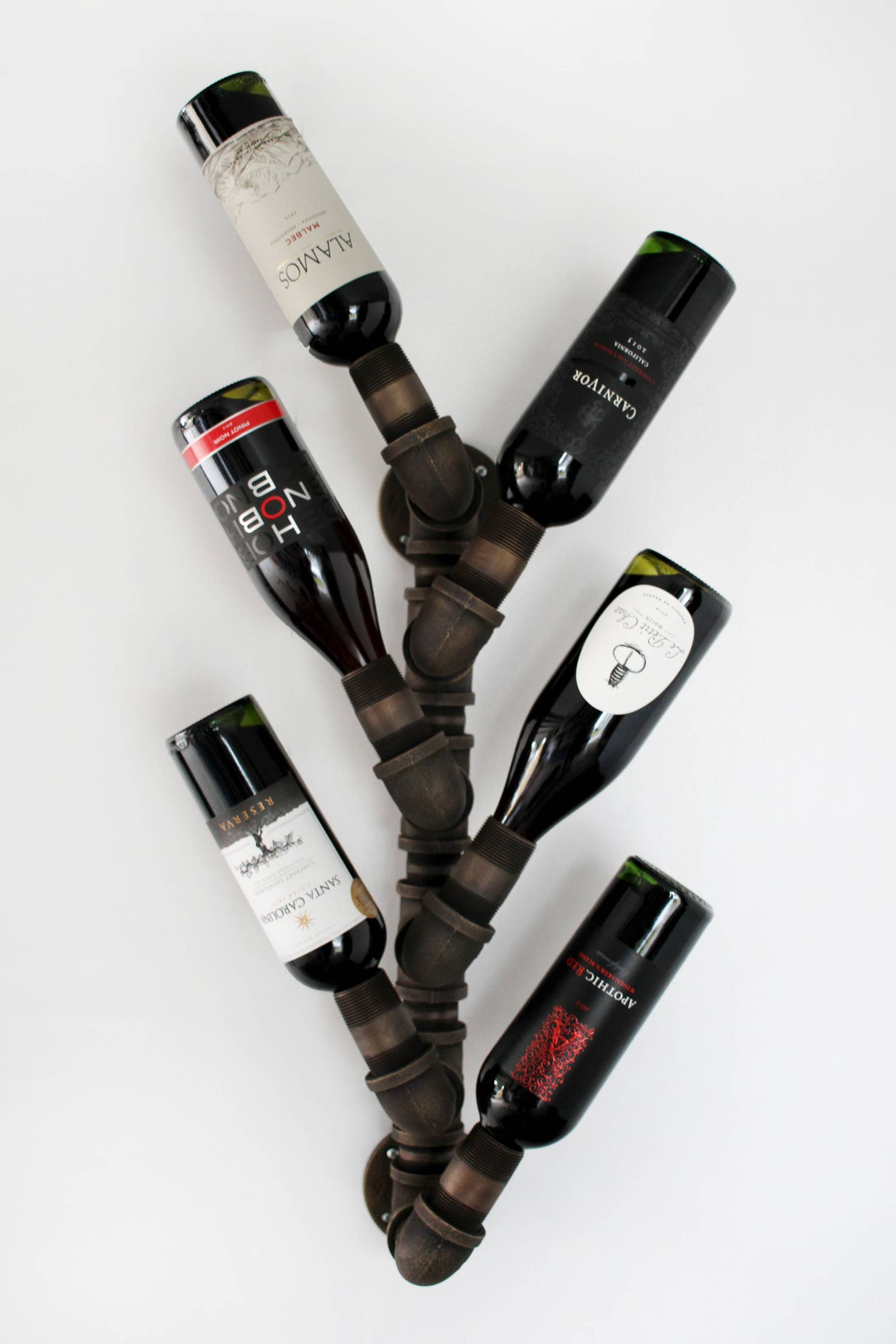 Wall Mounted Wine Rack Antique Brass Plated Black Iron Pipe. - Etsy