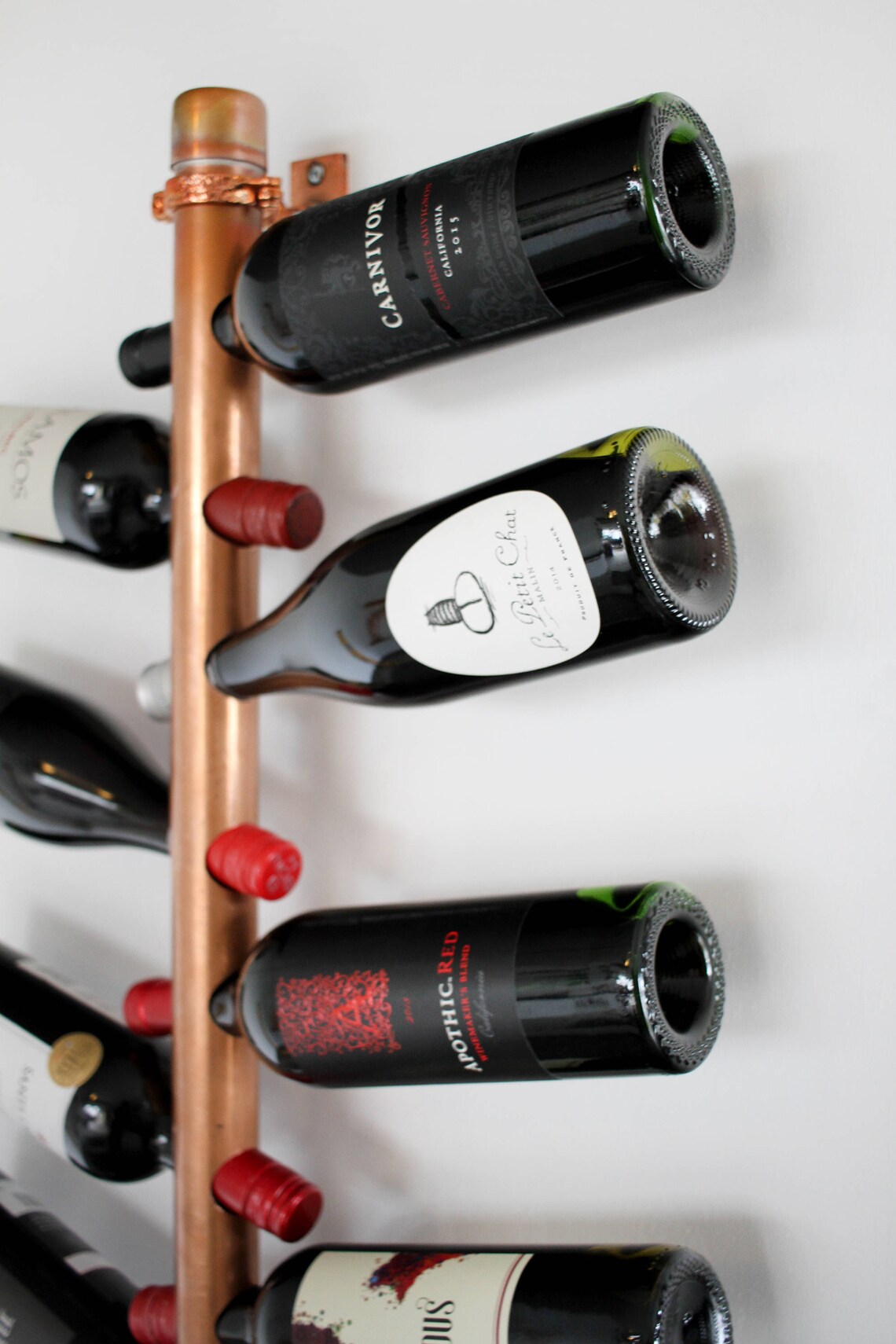 Wall Mounted Copper Wine Rack Pipe Hanging Modern Bottle Holder for 10 ...