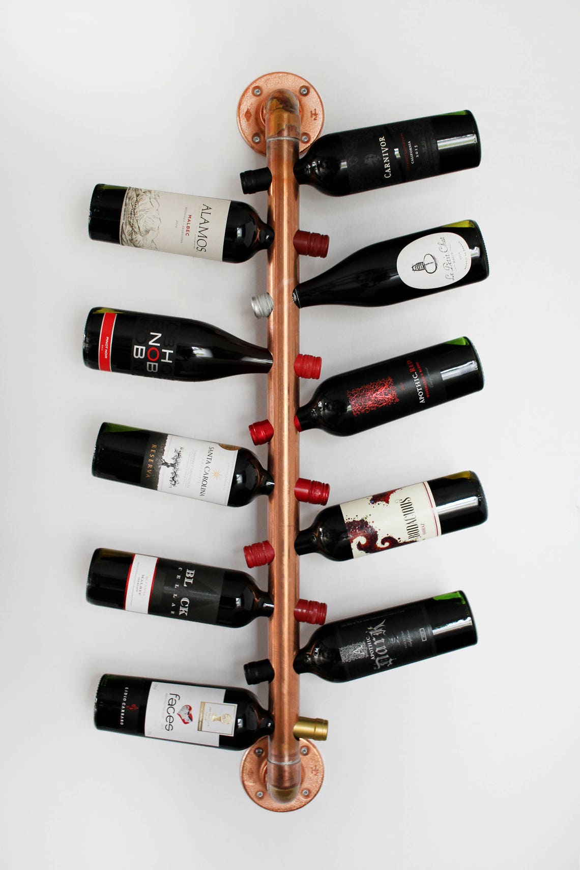 Copper Hanging Wine Rack. Modern Wall Mounted Copper Pipe Wine Bottle ...