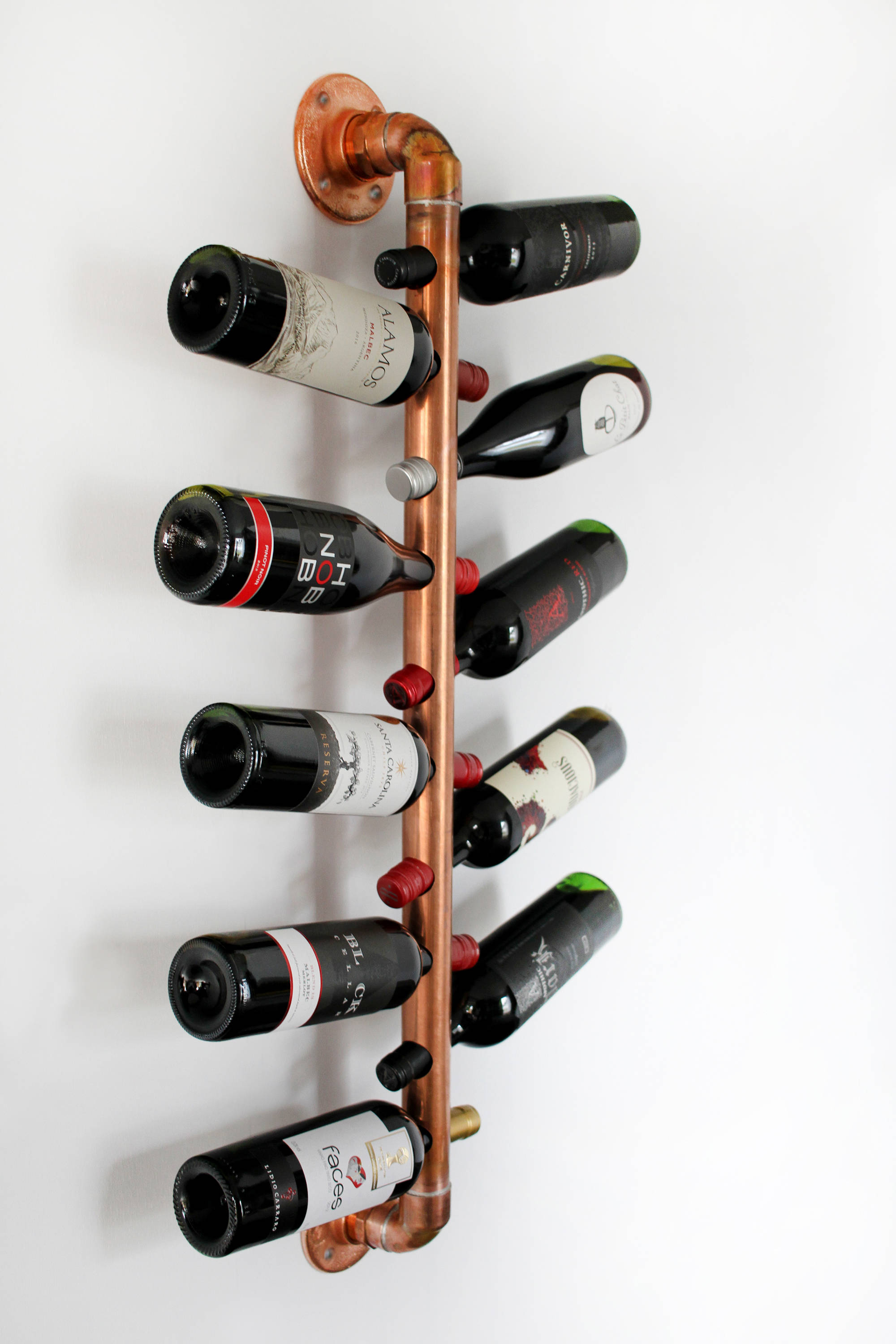 Copper Hanging Wine Rack. Modern Wall Mounted Copper Pipe Wine Bottle ...