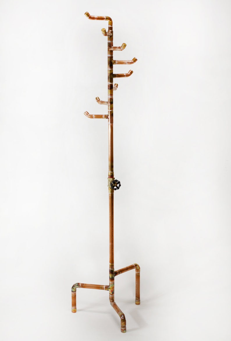 Free Standing Coat Rack Copper Coat Tree 8 Hooks Handcrafted Modern ...