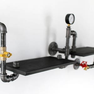 Industrial Black Iron Pipe Double Shelving Unit Wall Hung Shelf 4 Stain ...