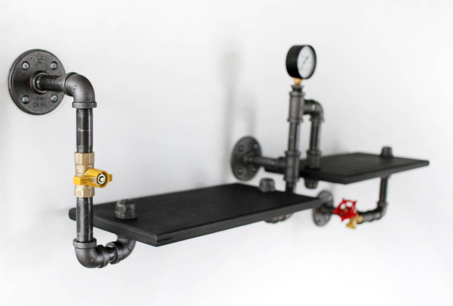 Industrial Black Iron Pipe Double Shelving Unit Wall Hung | Etsy