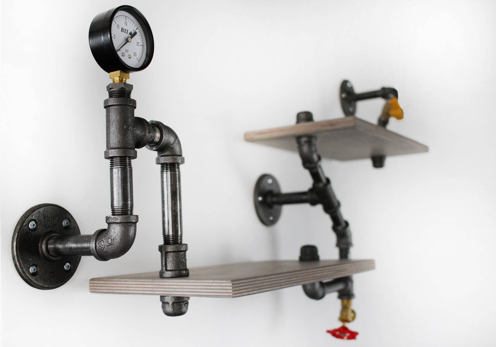 Industrial Black Iron Pipe Wall Hung Shelf. Double Shelving | Etsy