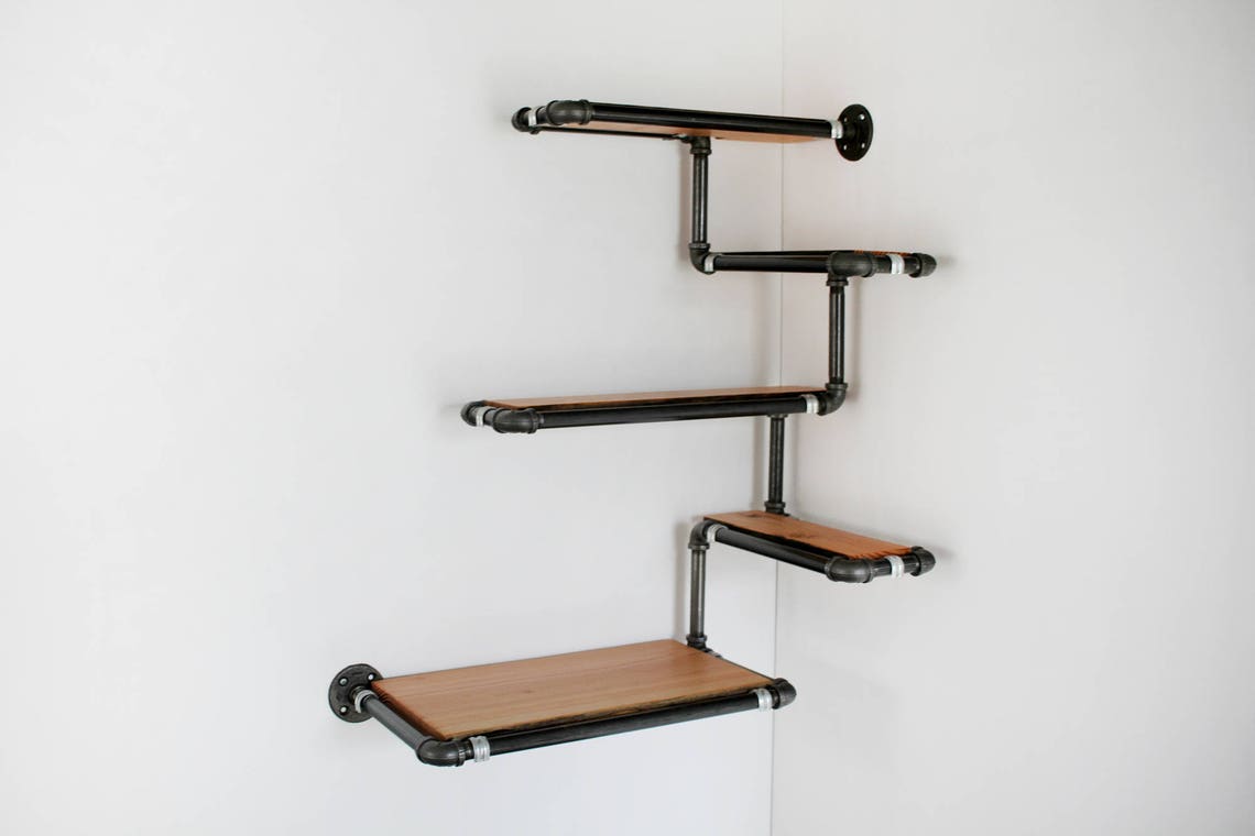Pipe Wall Shelf With Wood Shelves Custom Pipe Shelving Made to - Etsy