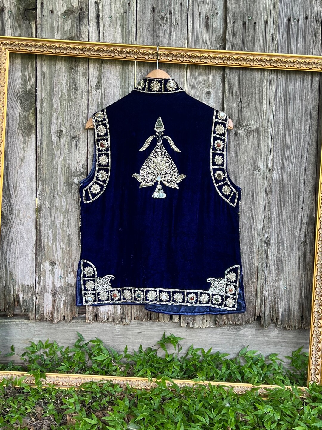 Vintage Blue Velvet and Semi-precious Stone Embellished Vest - Etsy