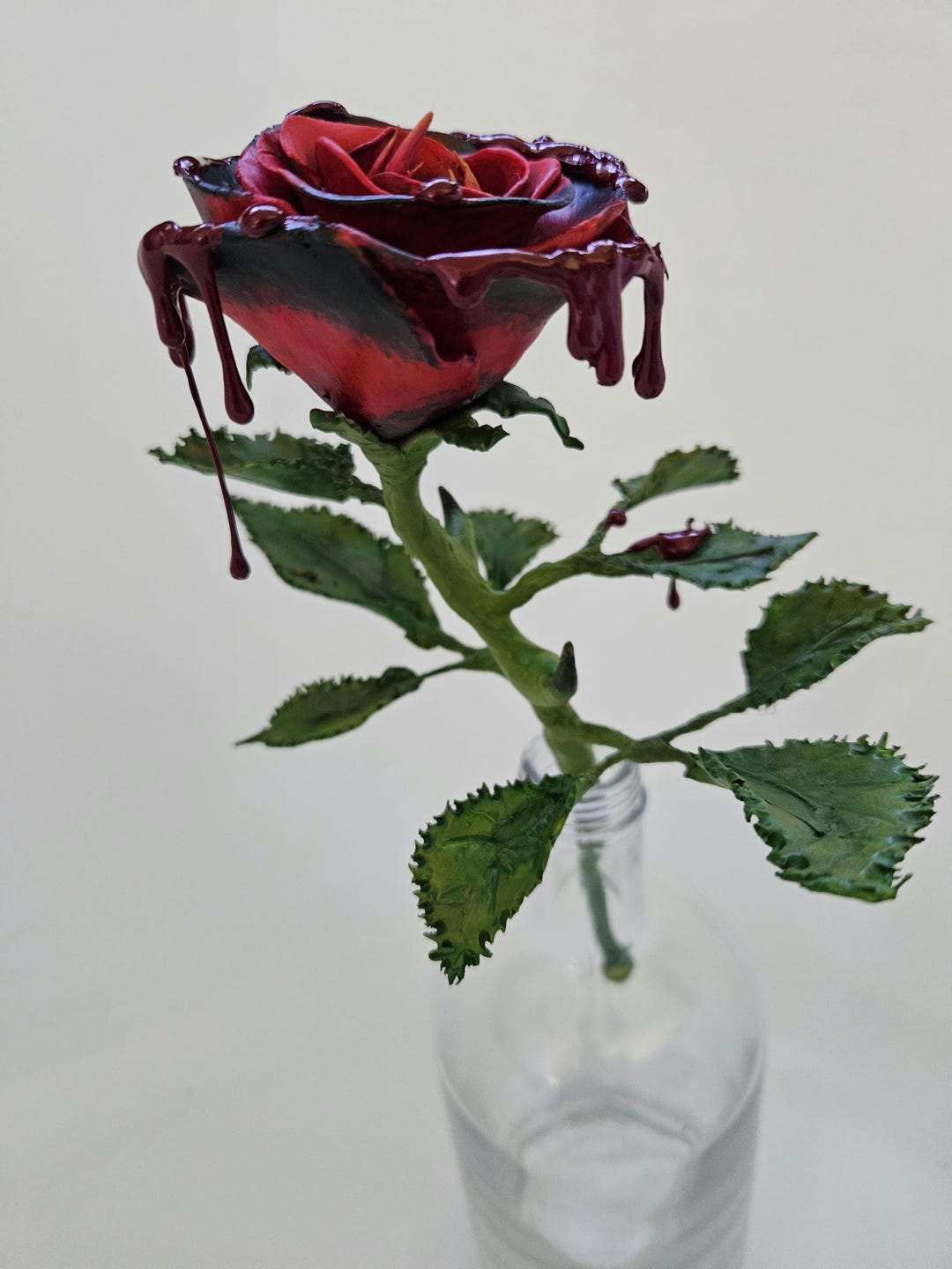 Bleeding Red Rose. Gothic Horror Rose Sculpture Dripping in Blood. Handmade One of a Kind Unique ...