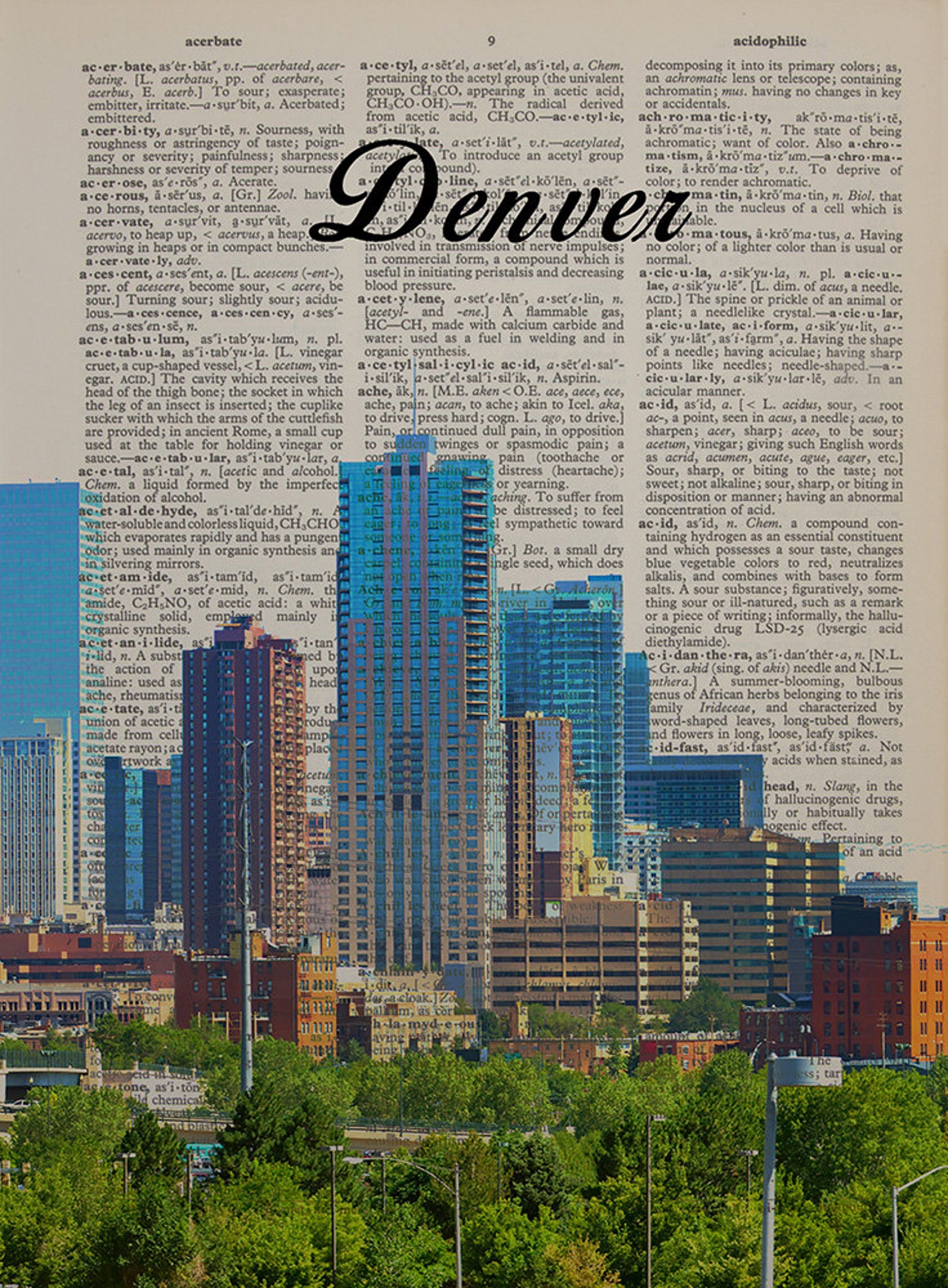 Denver 3 Piece Set Dictionary Art Print Denver Skyline - Etsy