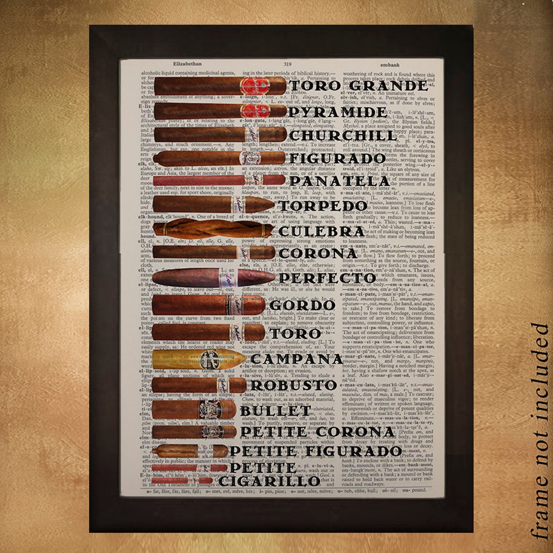 Cigar Size Chart Dictionary Art Print, Shape Smoke Cigars Tobacco Art ...