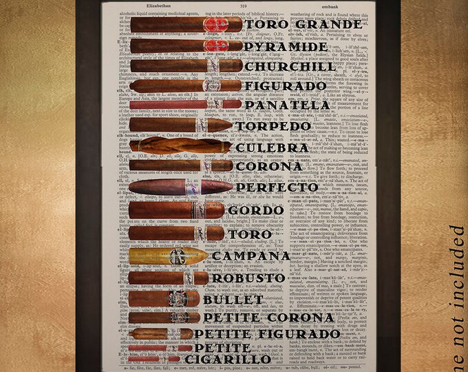 Cigar Size Chart Dictionary Art Print, Shape Smoke Cigars Tobacco Art ...