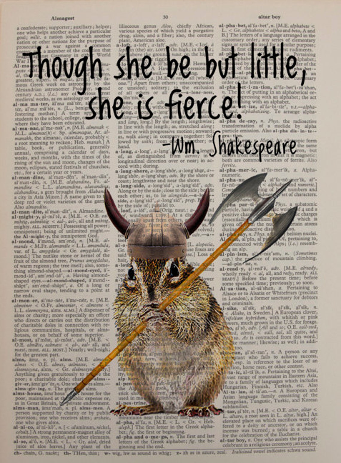 Chipmunk Dictionary Art Print Shakespeare Quote Little Fierce - Etsy