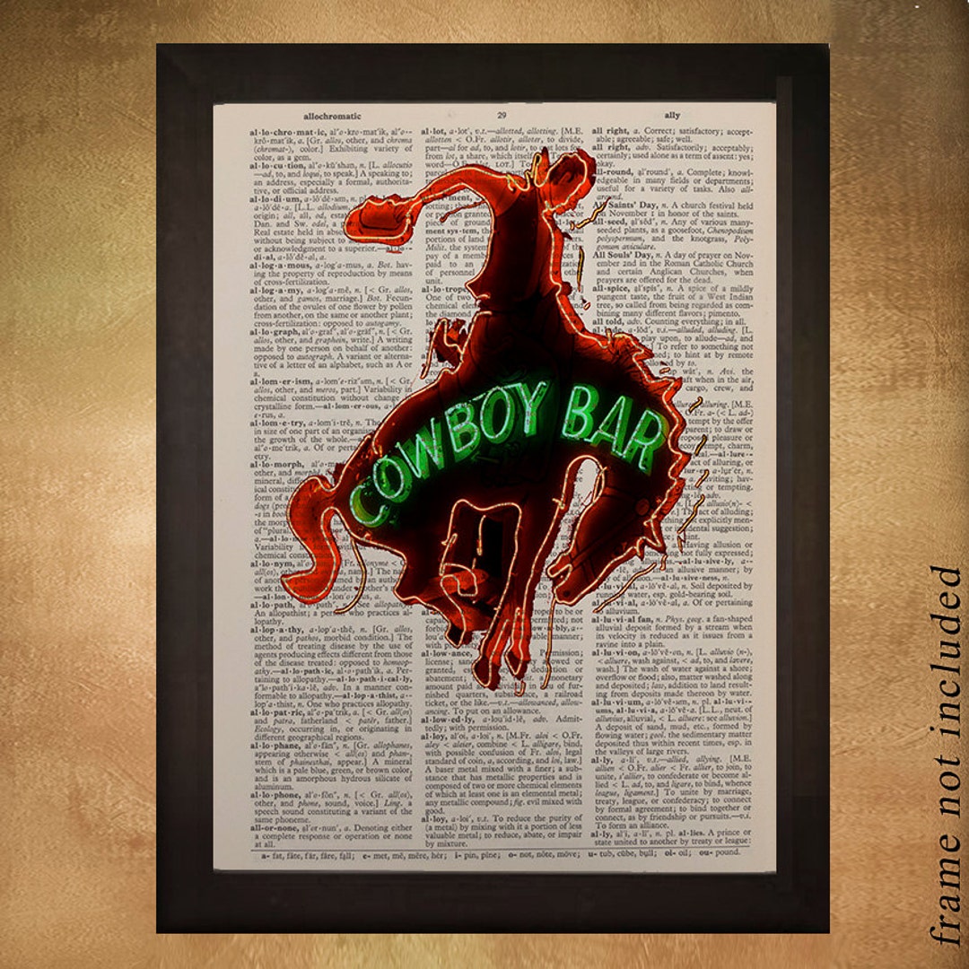 Cowboy Bar Sign Dictionary Art Print Neon Rodeo Horse Bronco - Etsy