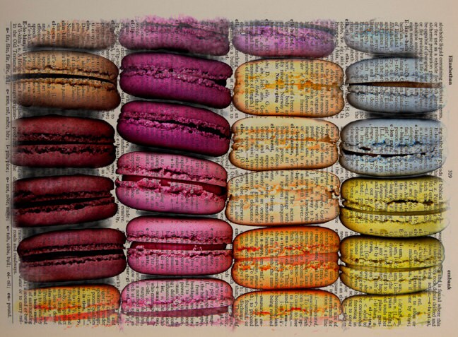 Macarons print kitchen decor food art kitchen art upcycled | Etsy
